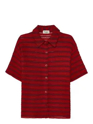 THISISU COLLECTION Solea Striped Knit Beachwear Shirt - Red