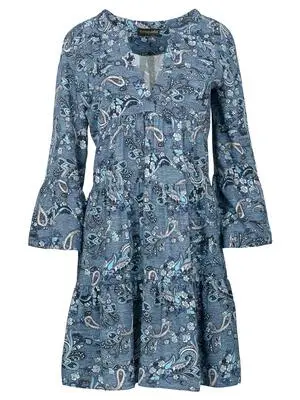 CONQUISTA Indigo Paisley Print A Line Dress - Blue