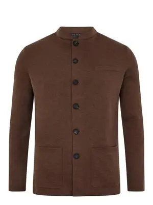 PAUL JAMES KNITWEAR Extra Fine Merino Wool Alonzoo Knitted Nehru Jacket Oak - Brown