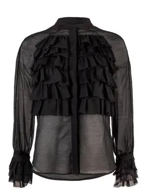 HELENE GALWAS Debra Silk-cotton Ruffle Blouse - Black
