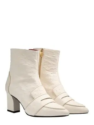 ROSAMUND MUIR LONDON Neutrals Luciana Cream Ostrich Print Loafer Boots - White