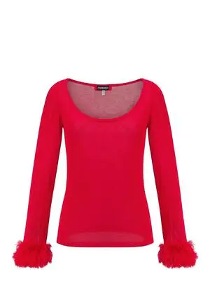 ANDREEVA Knit Top With Handmade Knit Cuffs - Red