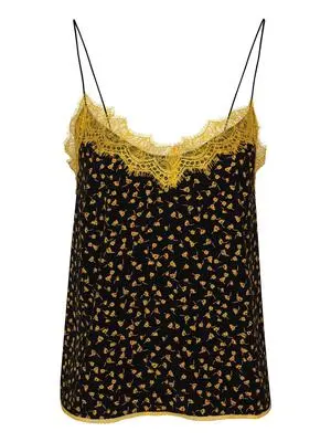 2KSTYLE Yellow / Black Birke Corded Lace-trimmed Floral-print Camisole Black&yellow - Yellow/black