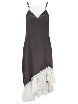 LILY AND LIONEL Abby Lace Insert Midi Dress In & White - Black
