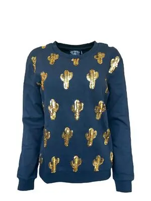 ANY OLD IRON Small Gold Sequin Cactus Sweatshirt - Black