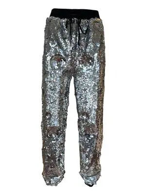 ANY OLD IRON Black / Silver Petal To The Metal Sequin Joggers - Black/silver