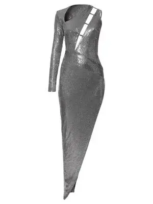 AGGI BY HALEWSKI Vivian Steel Grey Asymmetric Sequin Party Dress - Silver