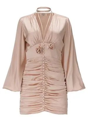 LITA COUTURE Ruched Mini Dress In Pink Satin - Orange