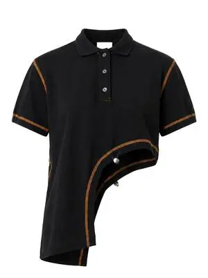 GAO REPUBLIC Polo Shirt Fitted Draped Asymmetric Jersey - Black