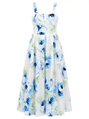 GIRL IN MIND Heather Floral Pleated Midi Dress - Blue