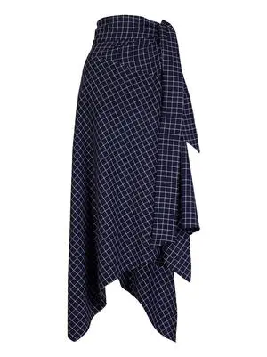 MEEM LABEL Klum Wrap Skirt In Navy Grid - Blue