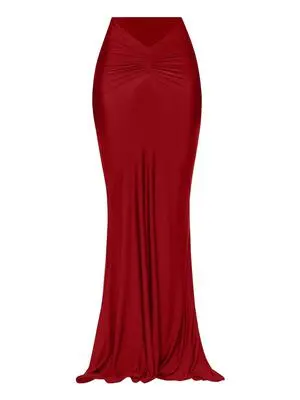 MODA GLAM Ruched Front Maxi Skirt - Red