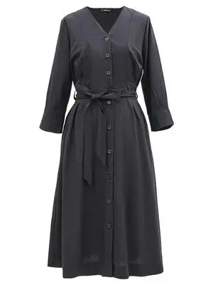 SMART AND JOY Minimalist Cotton Shirt Dress With Knotted Belt - Black
