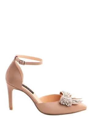THE 5TH ELEMENT Neutrals Beige Nude Crystal Bow Stiletto - Beige/brown