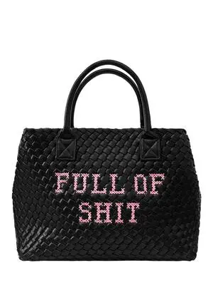 LILLY LOVES Vegan Pink Full Of Shit Woven Handbag - Black