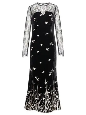 SMART AND JOY Golden Embroidery Velvet Maxi Dress - Black
