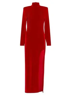SARAH REGENSBURGER Velour Flame Dress With Side Slit - Red