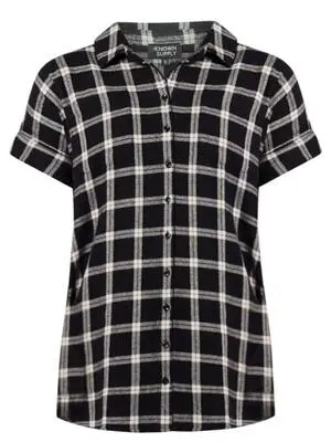 KNOWN SUPPLY Flannel Shirt Dress Amaris /taupe Plaid - Black