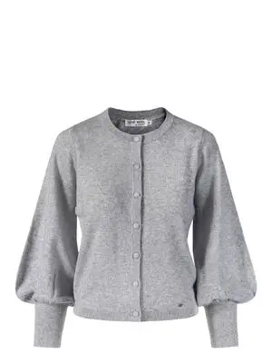 TIRILLM Ava" Cashmere Cardigan With Puffed Sleeves Melange - Grey