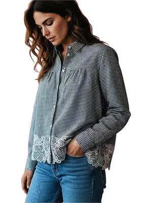 NOOKI DESIGN Koren Embroidered Blouse In Gingham - Black