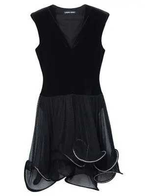 LAURA DAILI Black / Silver Intriguing Black Velvet Illusion Dress - Black/silver