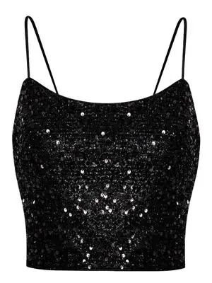 ELSAVA Sequin Spaghetti Strap Top - Black