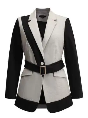 SMART AND JOY Color Block Tailor Jacket In Jersey - Grey