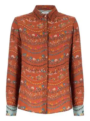 TEODORA MILANO Floral Silk Shirt - Brown/blue