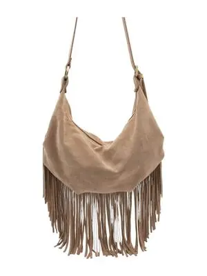 BOLSA NOVA HANDBAGS Neutrals Dallas Suede Fringe In Sand - Black