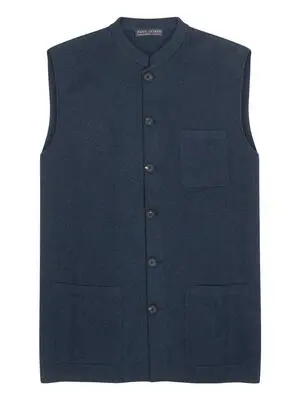 PAUL JAMES KNITWEAR Midweight Cotton Cochin Knitted Nehru Waistcoat Midnight - Blue