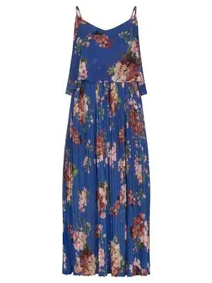 URBAN TOUCH Floral Print Pleated Cami Midi Dress _ Dark - Blue
