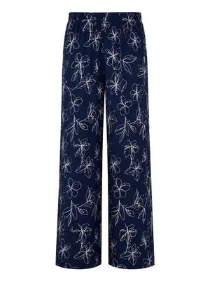 GUNDA HAFNER LTD Navy Embroidered Cotton Viscose Blend Trousers - Blue