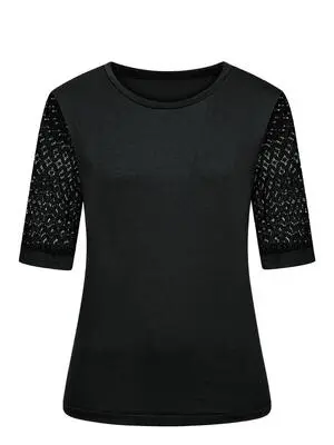 SOPHIE CAMERON DAVIES Lace Sleeve Cotton T-shirt - Black