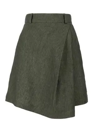 JANA COSHÈ Dark Linen Skort With Asymmetric Wrap Front - Green