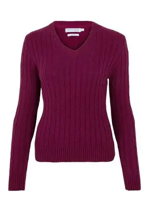 PAUL JAMES KNITWEAR Cotton Cable V Neck Jumper - Red