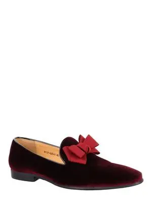 DAVID WEJ Alf Velvet Bow Tie Loafers Wine - Red