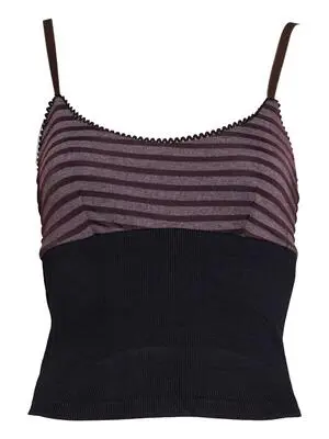 LOVE AND NOSTALGIA Striped Knit Singlet Top - Brown