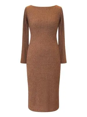ALIE STREET LONDON Ribbed Boatneck Jumper Dress - Brown