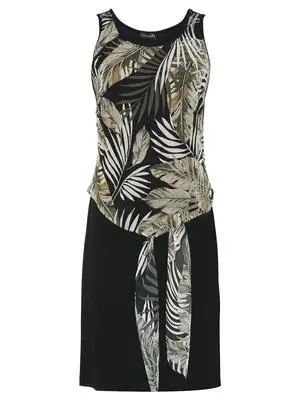 CONQUISTA Print Layer Dress With Tie Detail - Black
