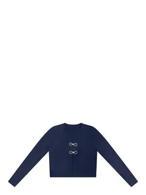 ROCH PEREL Blue / Silver Navy Rhinestone Bow Cardigan - Blue/silver