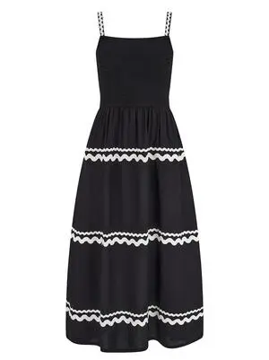 SUGARHILL BRIGHTON Penrose Shirred Sundress Monochrome Ric Rac - Black