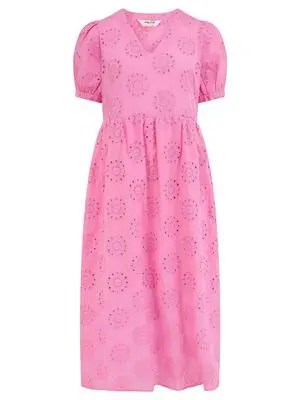 SUGARHILL BRIGHTON Kim Broderie Anglaise, Midi Smock Dress - Pink