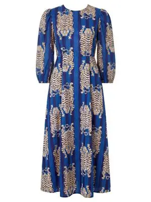 THE WELL WORN The Ada Dress – Sustainable Midi Dress With Tiger Print - Blue
