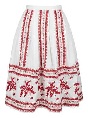NOOKI DESIGN Aimee Ditsy Embroidered Pleated Midi Skirt - White