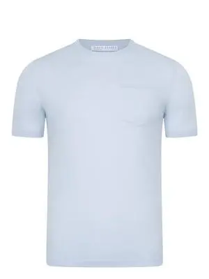 PAUL JAMES KNITWEAR Ultra Fine Cotton Eduard Knitted Pocket T-shirt Pale - Blue