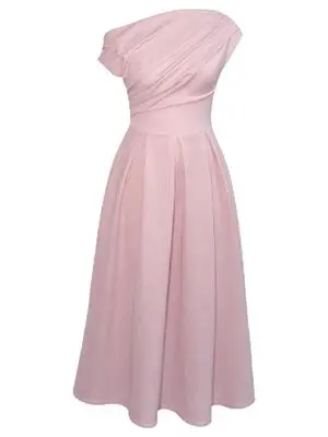 GIRL IN MIND Betty Asymmetric Neckline Skater Midi Dress - Pink