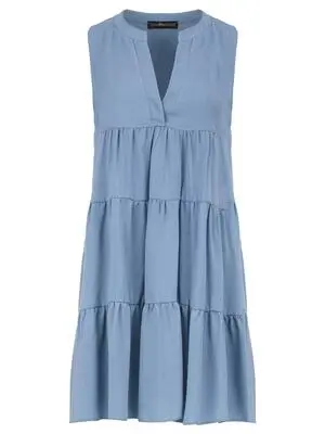 CONQUISTA Sleeveless Light Colour A Line Dress - Blue