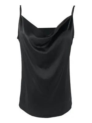 SOFT STROKES SILK Pure Mulberry Silk Cowl Neck Camisole, Spaghetti Strap - Black