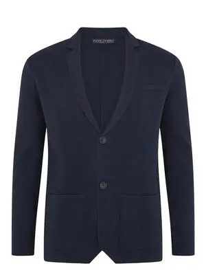 PAUL JAMES KNITWEAR Lightweight Organic Cotton Luca Linen Knitted Blazer Navy - Blue