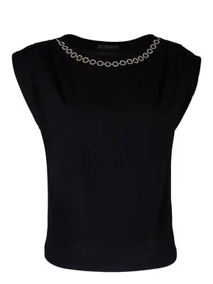 LALIPOP DESIGN Adjustable Gold&silver Chain Embellished Cap-sleeve T-shirt - Black